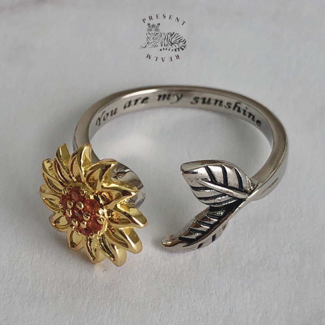 Fidget Ring | Sunflower Anxiety Ring, Engraved Spinner Ring for Women ...